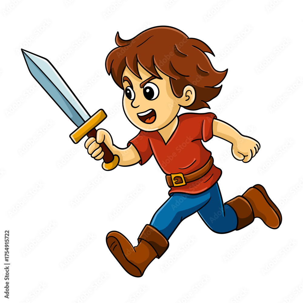 Stockvector Fantasy Hero Character running with Sword | Adobe Stock