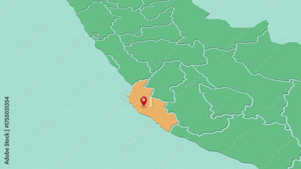 Mapa de Perú con división política resaltando el departamento de Ica ...