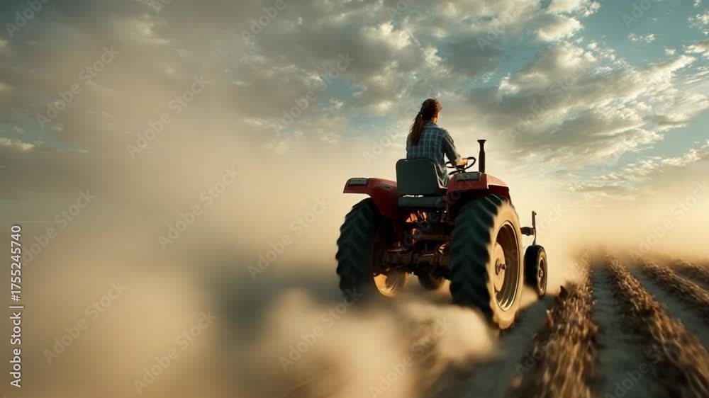 Tractor's Journey: A dedicated farmer steers a tractor through a field ...