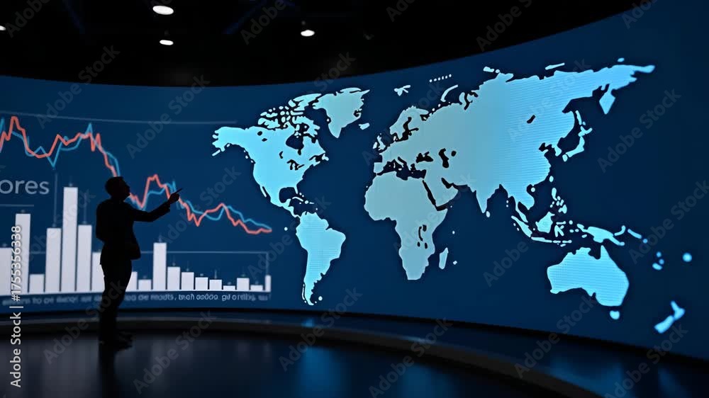 Dynamic economic news visual incorporating bar charts line graphs and ...