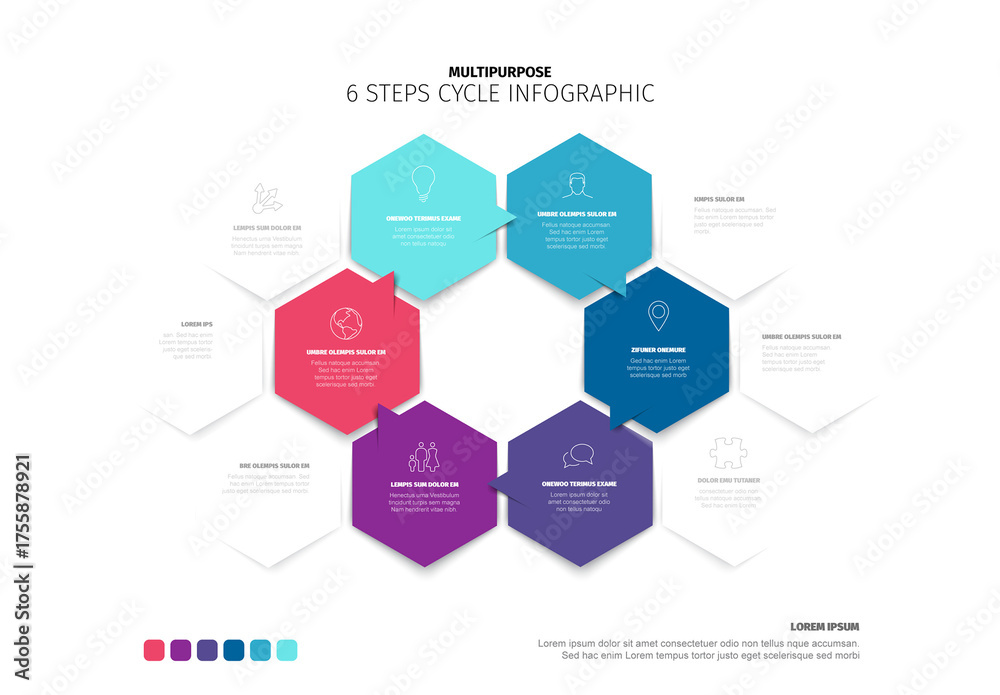 Multipurpose 6 Steps Cycle Infographic Template made of Hexagons Stock ...