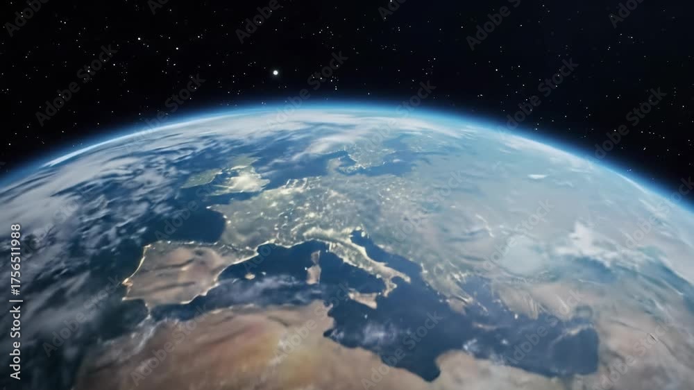 A realistic cgi planet earth rotates gracefully in dark outer space ...