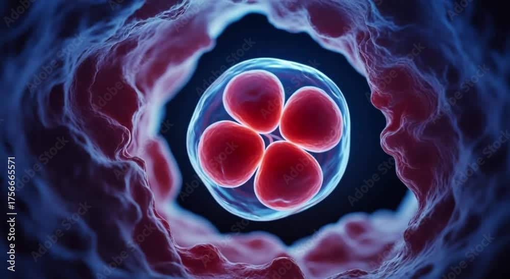 3D Rendering of a Dividing Embryo Cell in a Biological Structure for ...