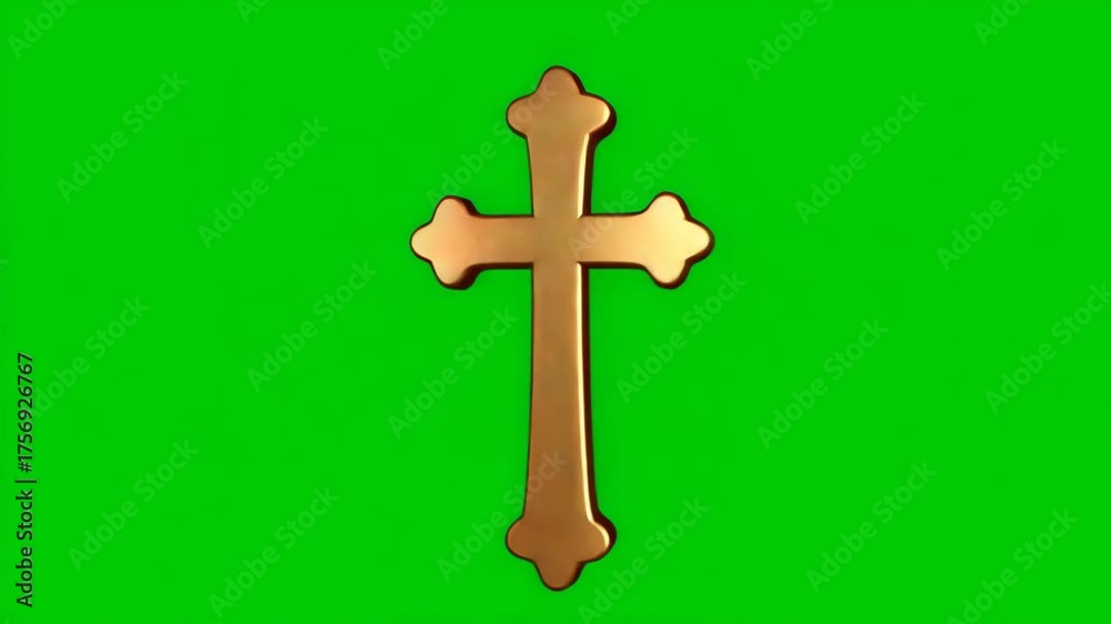 Gleaming Golden Christian Cross Isolated on Green Screen Chroma Key ...