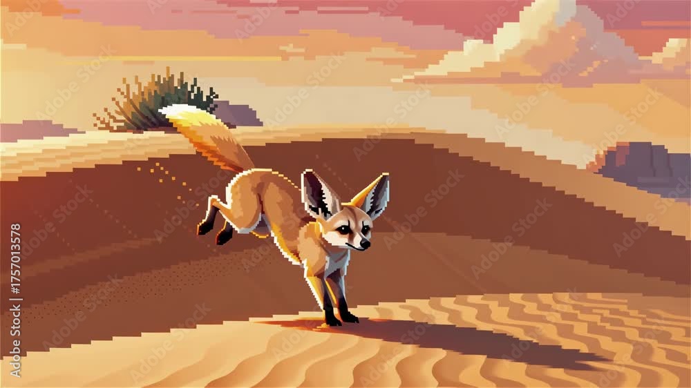 Video „Fennec fox leaping and running across desert sand dune at sunset ...