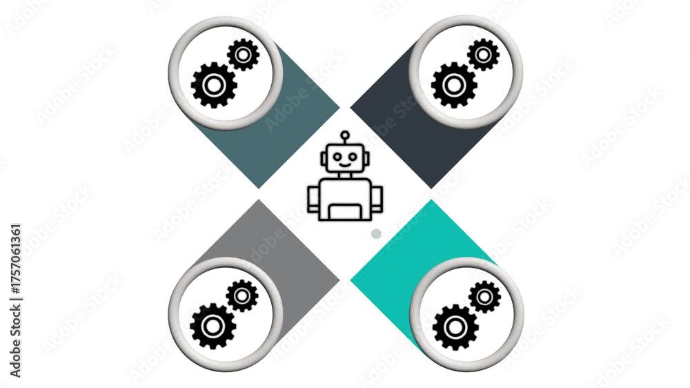 Robot and Gears Icons Connected in a Network Diagram. robot, icon ...