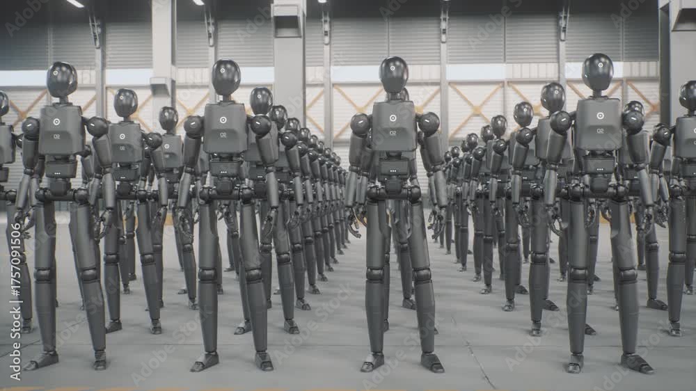 Advanced Humanoid Robots Assembled For Future AI Operations. Line ...
