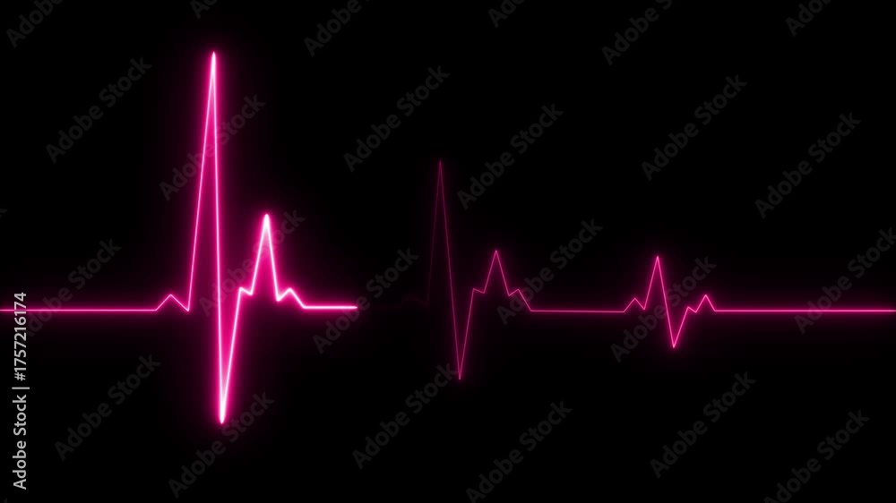Neon heartbeat on black isolated background. 4k seamless loop animation ...