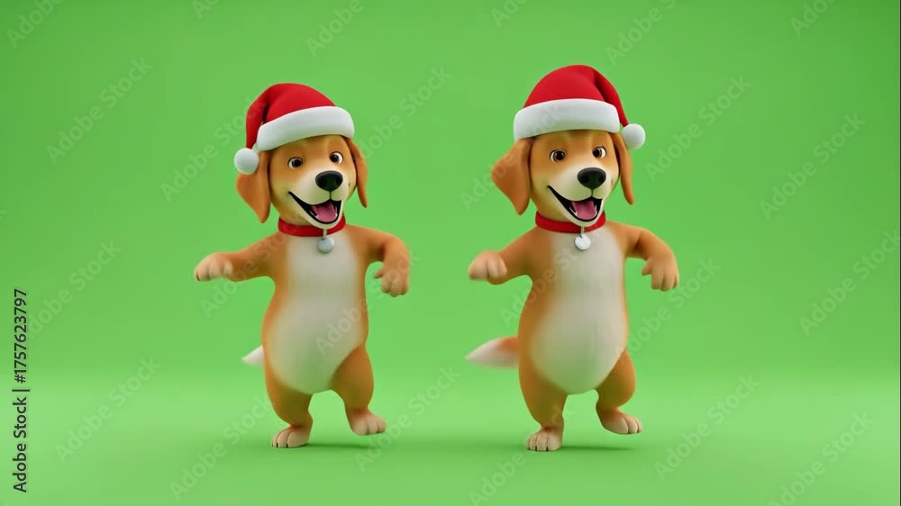Festive Dancing Cartoon Dogs - Two cartoon dogs wearing Santa hats ...