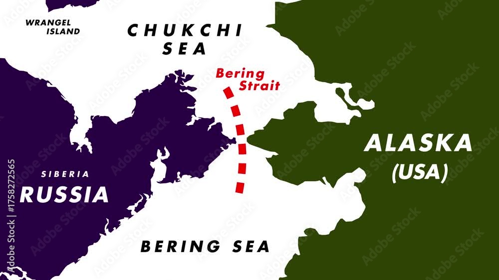 4K Map Animation Of Bering Strait Showing Forward Moving Red Dotted ...