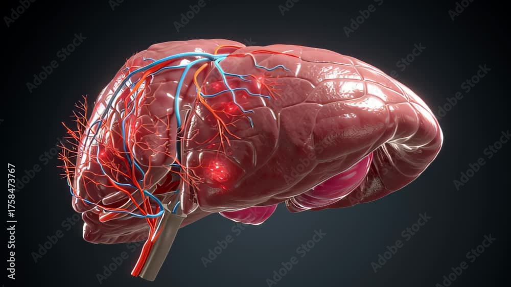 Human liver with visible veins and texture. Demonstrates anatomy and ...