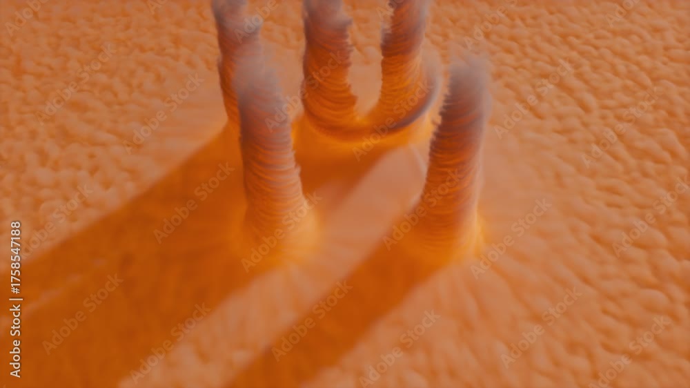 Orbital view of multiple fire devils rising through the gases and hot ...
