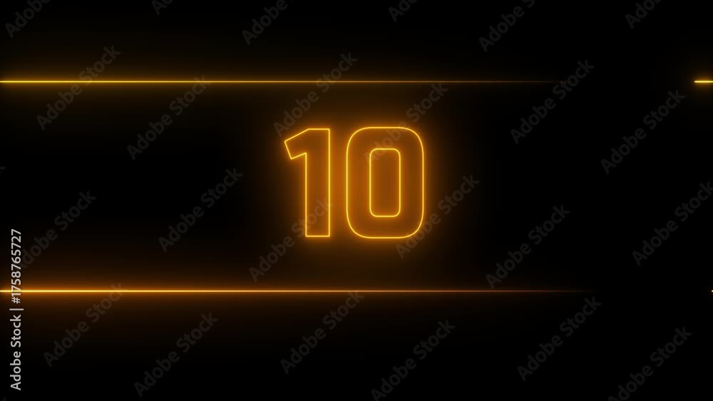Glowing neon numbers from 0 to 15 countdown in blue circle on neon line ...