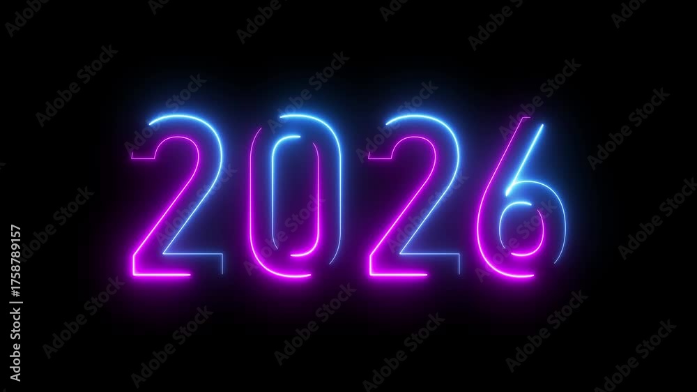 Video Stock 2026 happy new year 2026 animated text new year neon 2026 ...