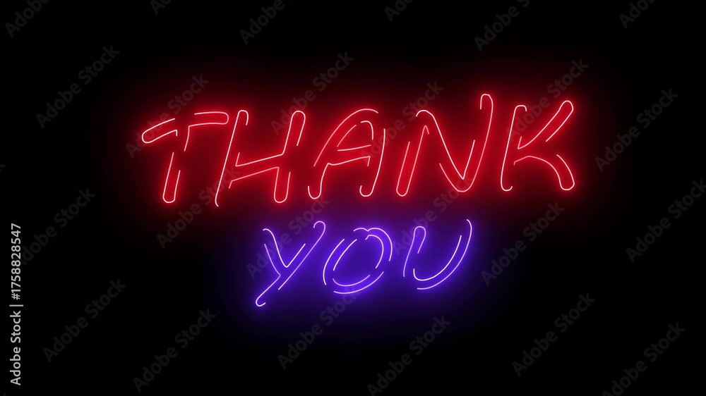 Thank you text, animated repeating, floating and flashing motion, with ...