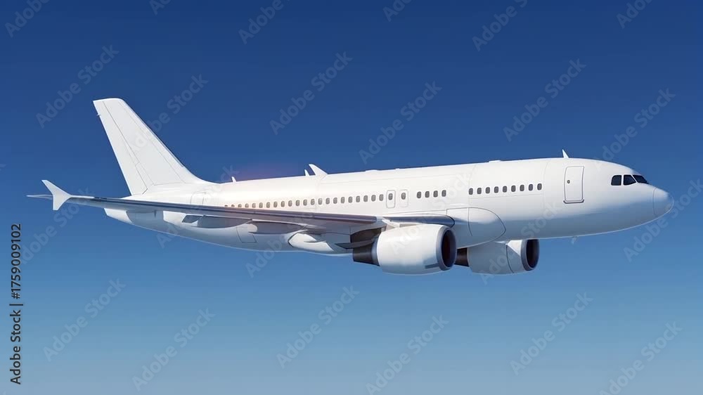 White airplane Airbus A320 flying cruising in a blue sky background ...