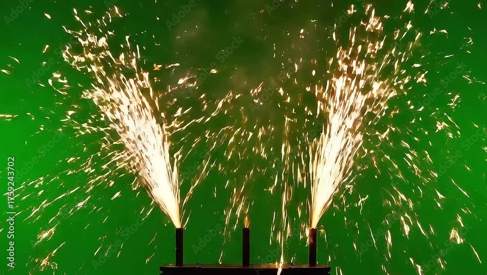 Close-up Spark Fountain Fireworks Green Screen Chroma Key Isolated ...