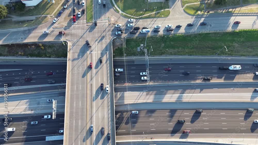 Three-level highway system in Lewisville with signalized intersection ...