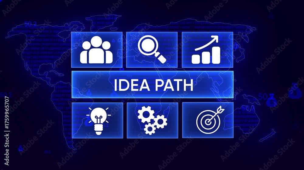 Digital concept of idea path with business icons representing teamwork ...