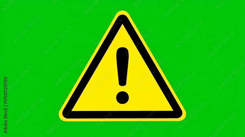 Warning Sign with Exclamation Mark on Green Screen for Alerts and ...