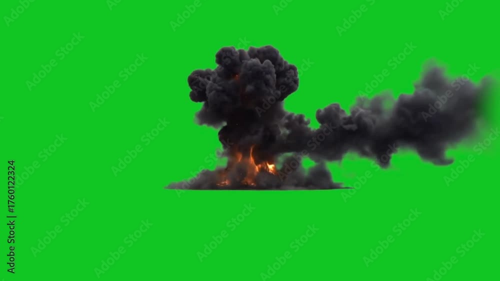Dramatic explosion with billowing black smoke effects on green screen ...