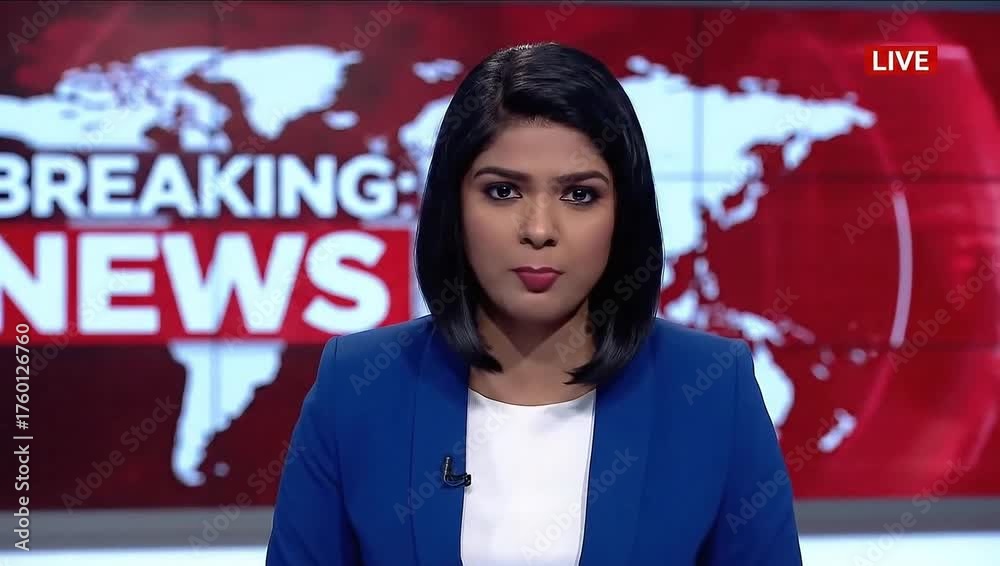 On-Air Broadcast Journalist: A poised news anchor delivers a live ...
