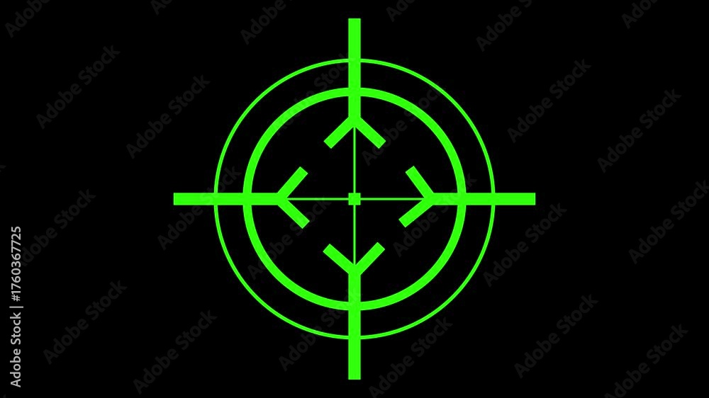 Green crosshair target symbol with concentric circles on a black ...
