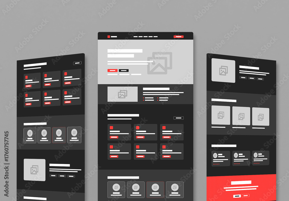 Dark Mode UX Wireframe Template for Landing Page Website Stock Template ...