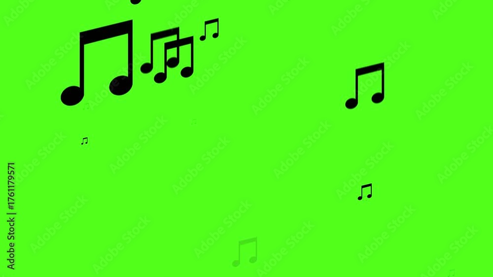 Floating Black Music Notes Animated on Green Screen Background for ...