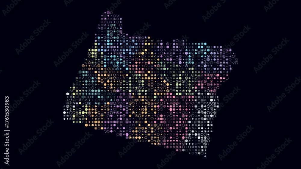 Oregon animated shape. Pulsating colored dots on the map of the state ...