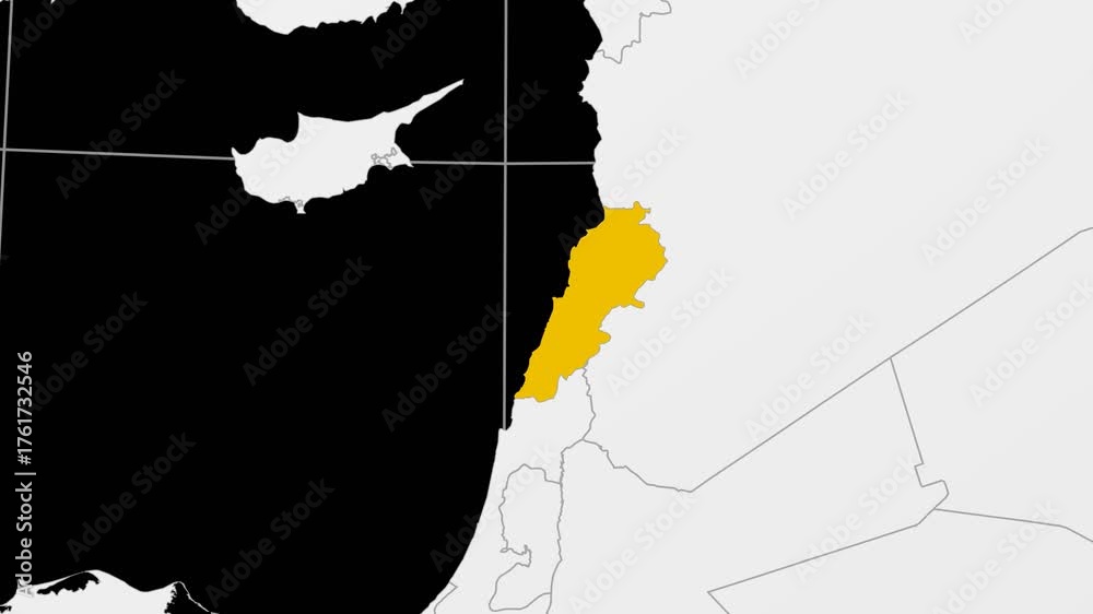 Lebanon map. Animated zoom into the country on the Globe in Black White ...
