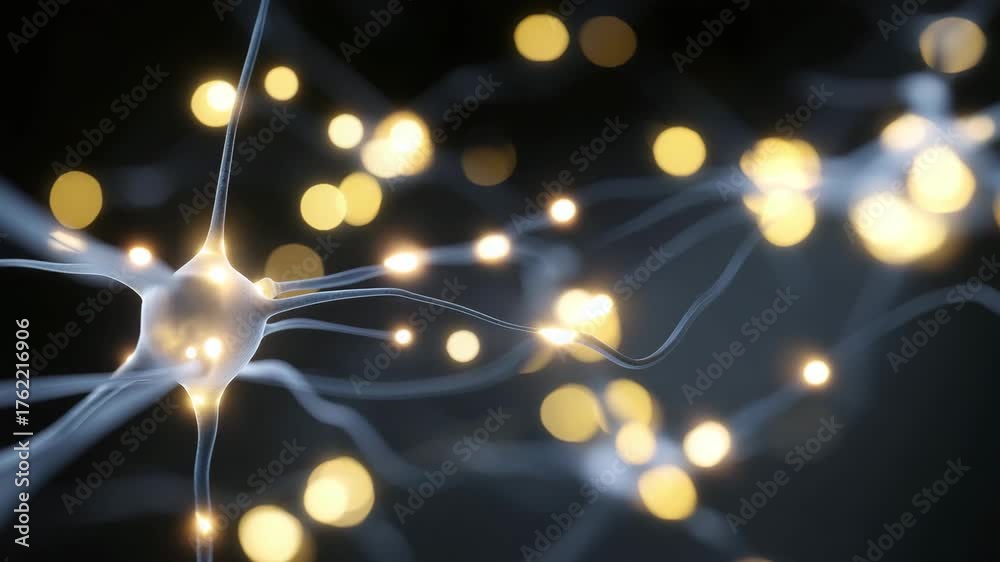 Neural network algorithms represented as glowing digital nodes reacting ...