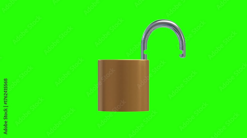 3D Brass Padlock Security open and close Loop animation on green screen ...