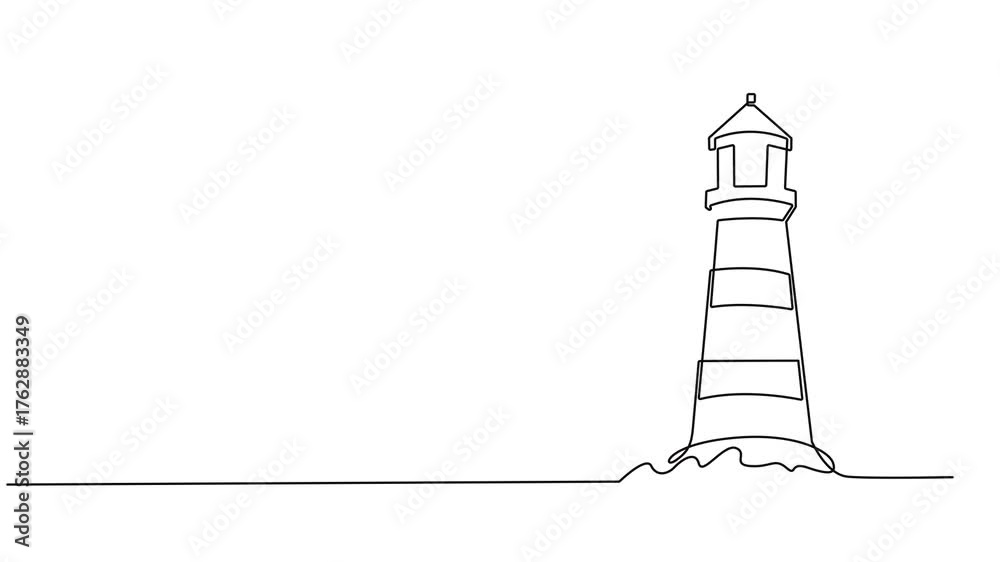 lighthouse continuous one line drawing animation, abstract lighthouse ...