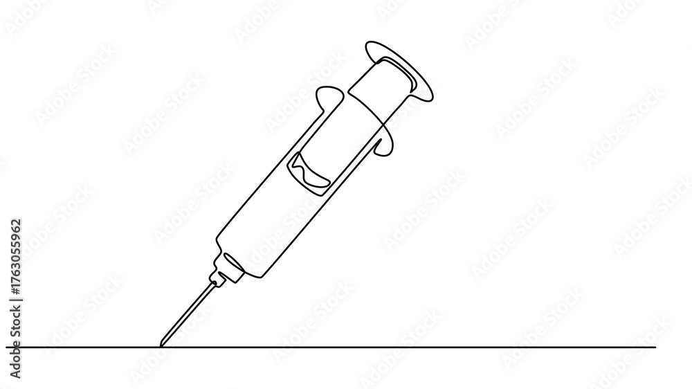 Self drawing line animation Syringe continuous one single line drawn ...