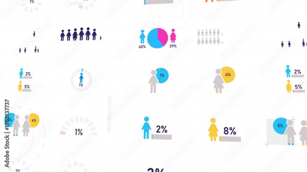 Demography research data chart white background animation. Diagrams for ...