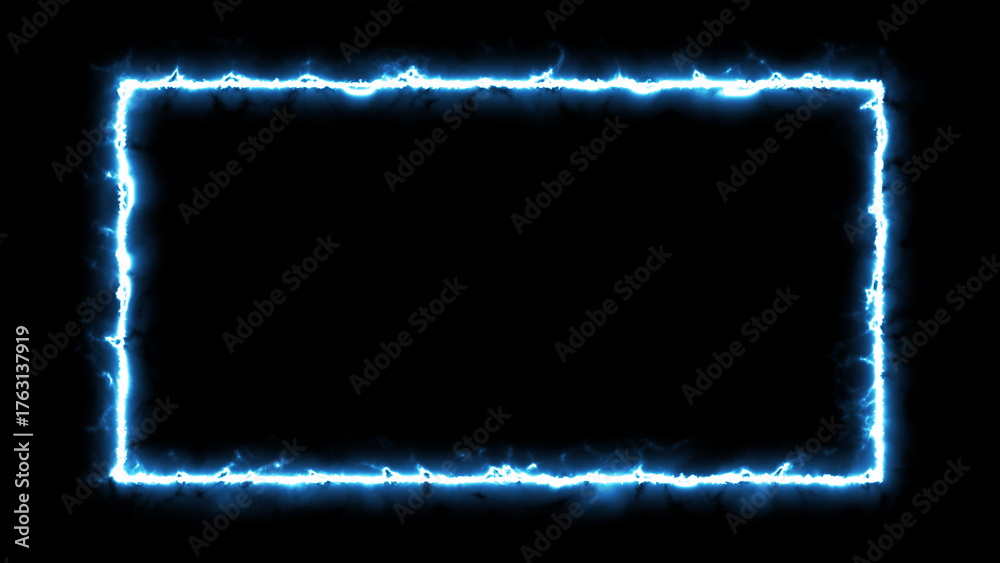 Glowing neon thunder rectangle abstract isolated on black background ...