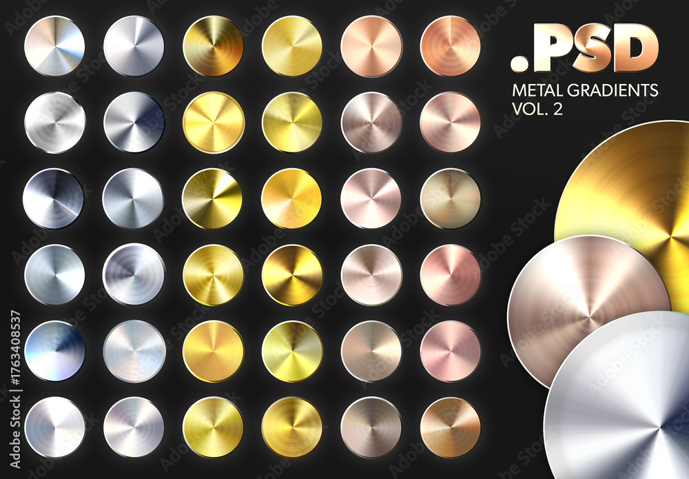 One layer metal gradient layer styles for silver, copper and gold Stock ...