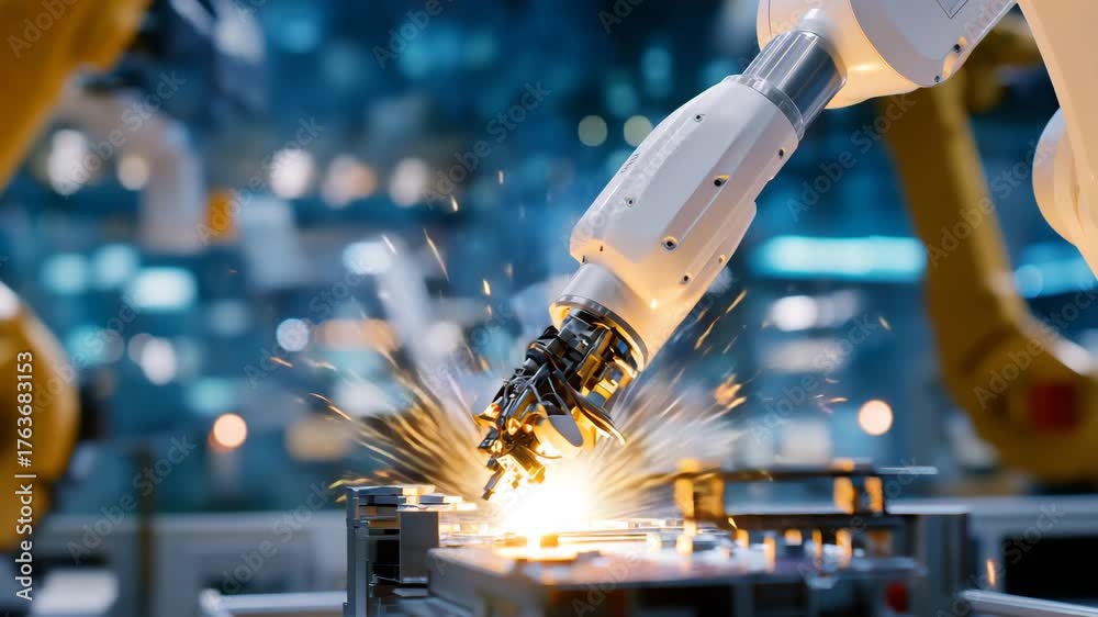 Robotic arms assembling complex 3D printed parts in a modern industrial ...