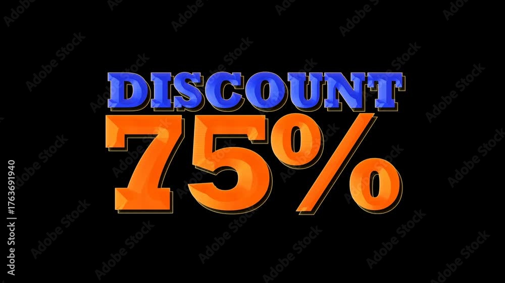 Discount 75 percent off animated text effect on transparent background ...