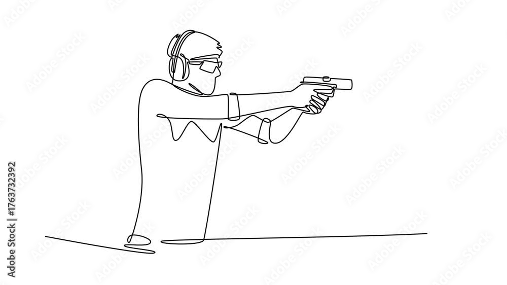 Self drawing animation of single line draw man shooting athlete aiming ...