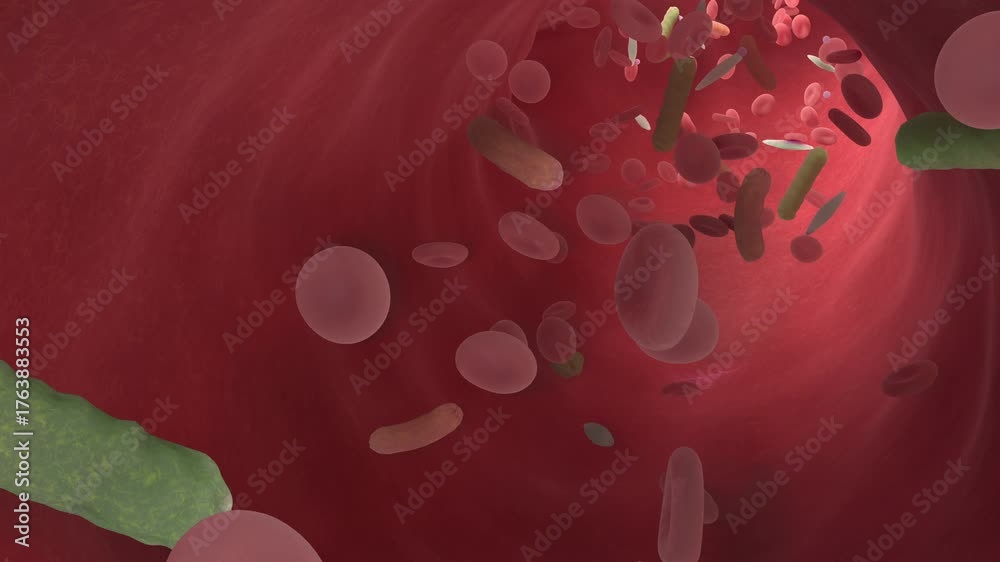 Bacteria in Vessel Red Blood Cells Stock Video | Adobe Stock