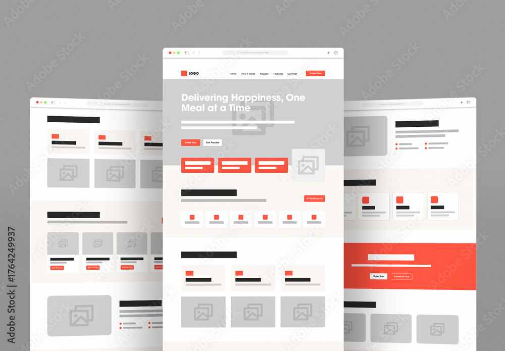 Food Delivery Website Landing Page Wireframe Template Stock Template ...