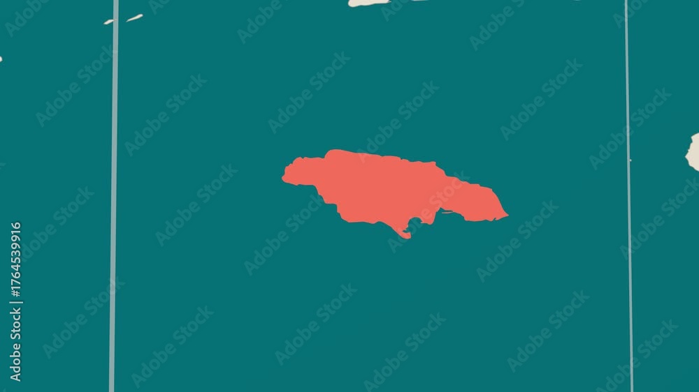 Jamaica map. Animated zoom into the country on the Globe in Teal Pale ...