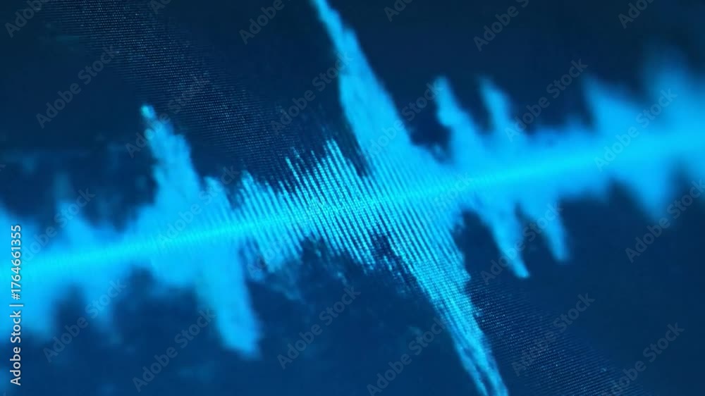 Blue audio waveform on screen, showing sound wave representation Stock ...