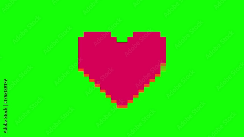 A red pixel heart animation pulsing like a heartbeat or breathing. Flat ...