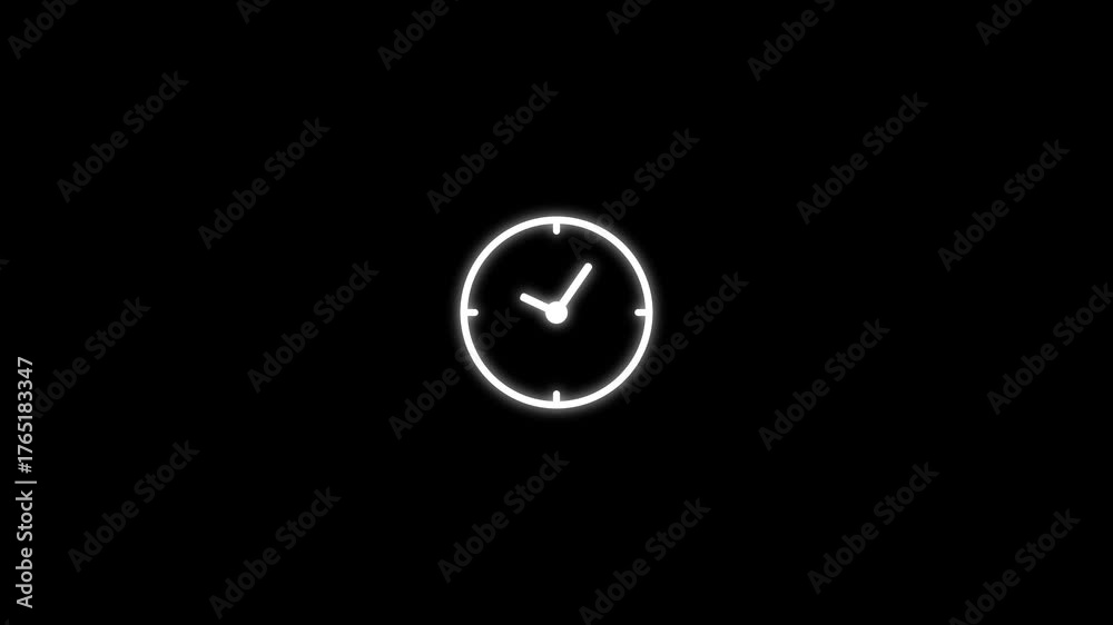 Clock icon animation on black background. Stopwatch timer clock ...