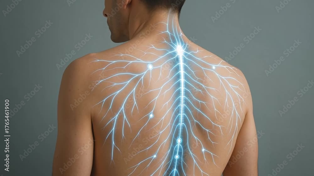 Medical nervous system human back anatomy glowing nerves health care ...