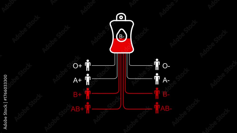 Blood type compatibility chart with B negative blood bag and compatible ...