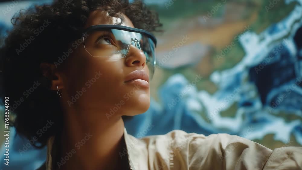 Scientist analyzing climate change data with AR overlays of temperature ...